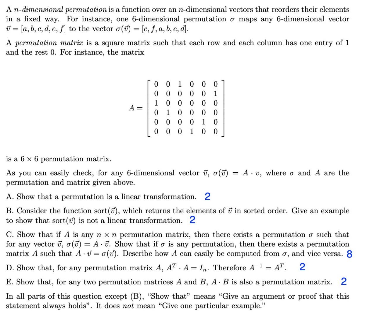 Solved A n-dimensional permutation is a function over an | Chegg.com