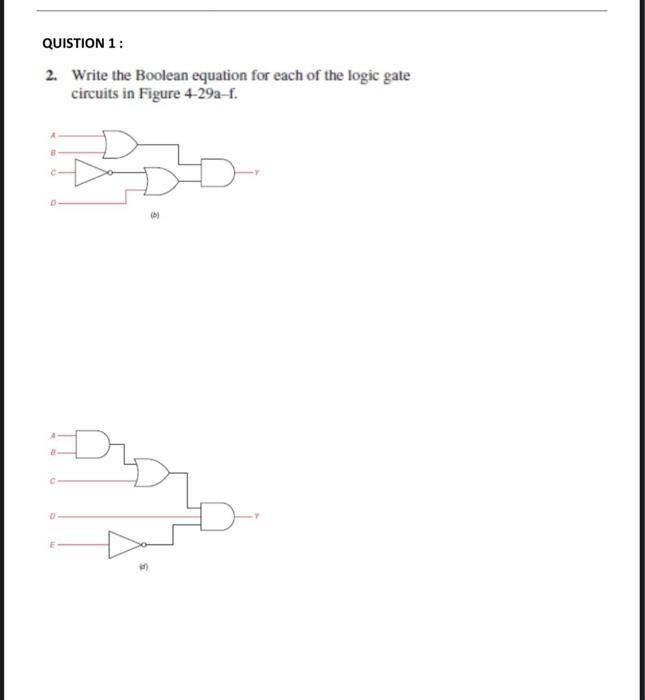 Solved QUISTION 1: 2. Write the Boolean equation for each of | Chegg.com