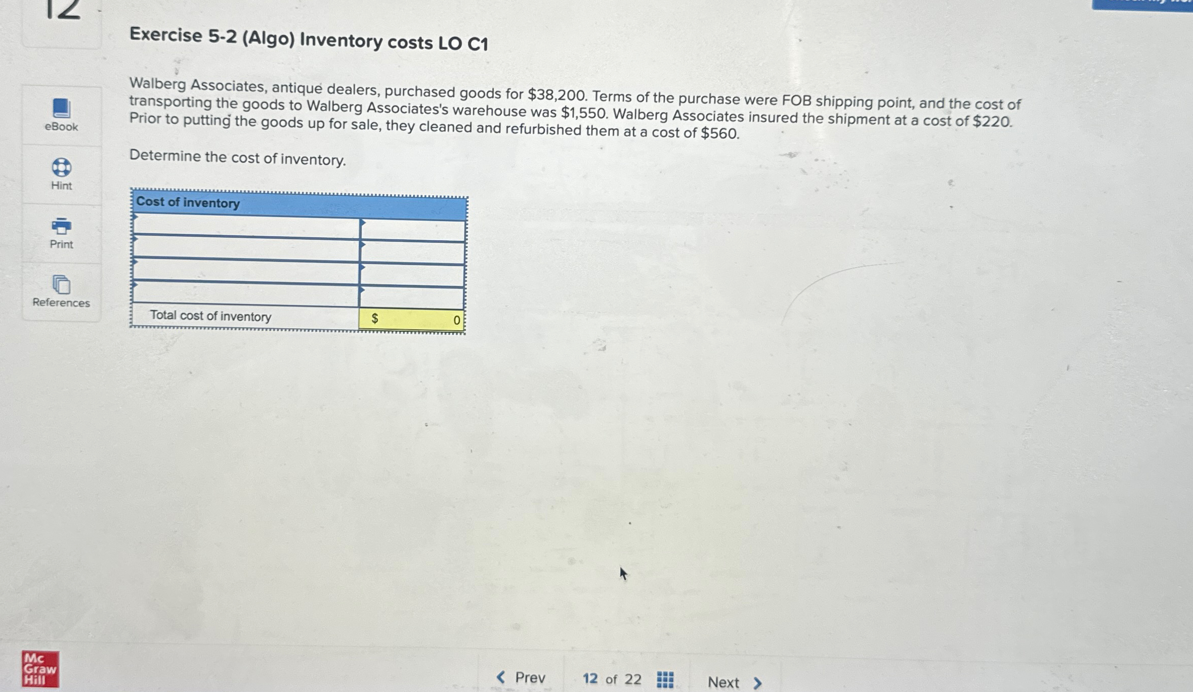 Solved Exercise 5-2 (Algo) ﻿Inventory costs LO C1Walberg | Chegg.com