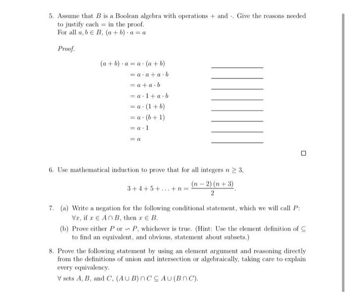 Solved 5. Assume that B is a Boolean algebra with operations | Chegg.com