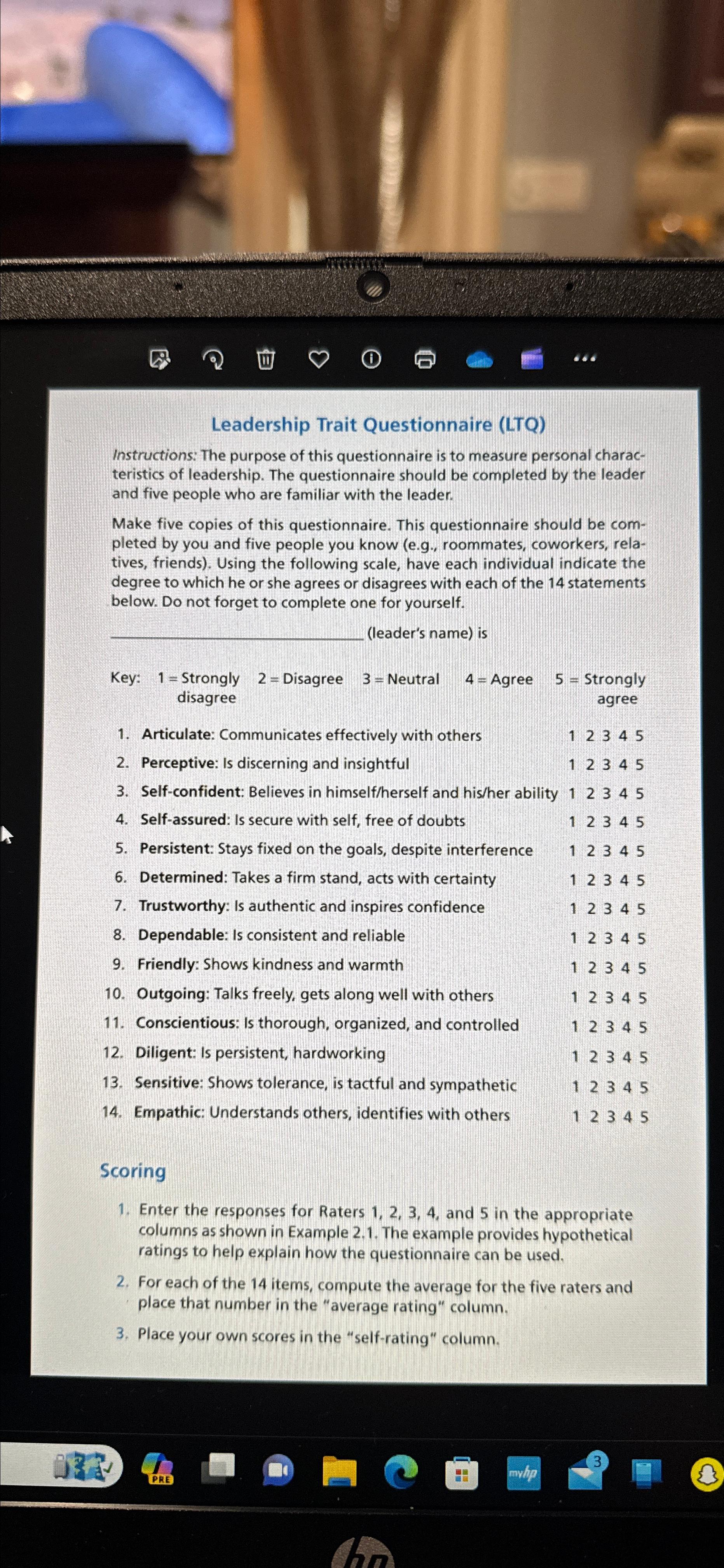Solved Leadership Trait Questionnaire (LTQ)Instructions: The | Chegg.com