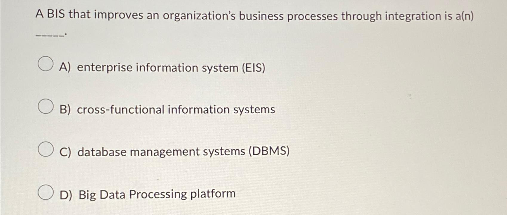 Solved A BIS that improves an organization's business | Chegg.com