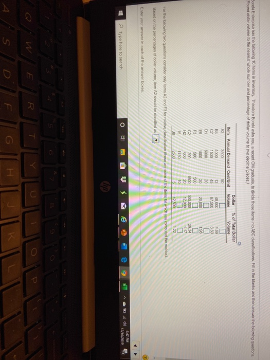 Solved Boreki Enterprise has the following 10 items in | Chegg.com