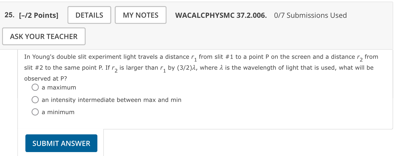 Solved In ﻿Young's double slit experiment light travels a | Chegg.com