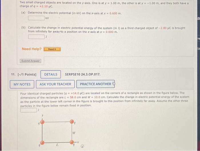 Solved Two small charged objects are located on the y-axis. | Chegg.com
