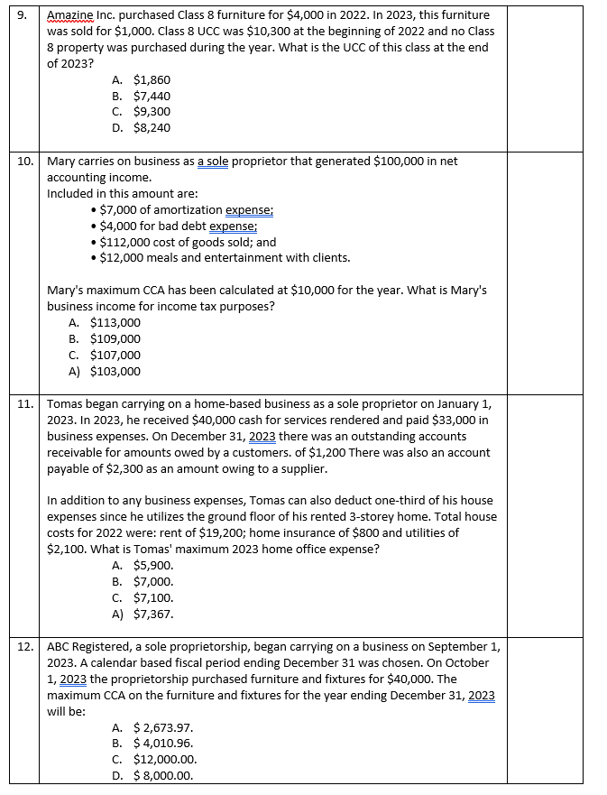 Solved 9-12 - ﻿please help! I just need the answers, i do | Chegg.com