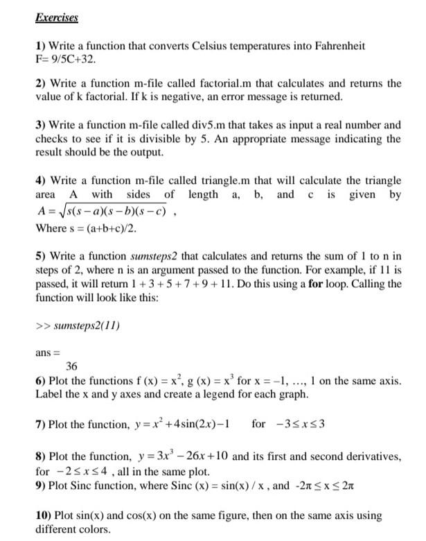 Solved Exercises 1) Write a function that converts Celsius | Chegg.com