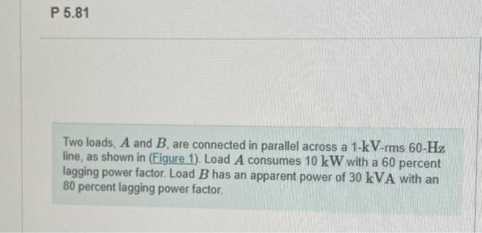 Solved Two loads, A and B, are connected in parallel across | Chegg.com