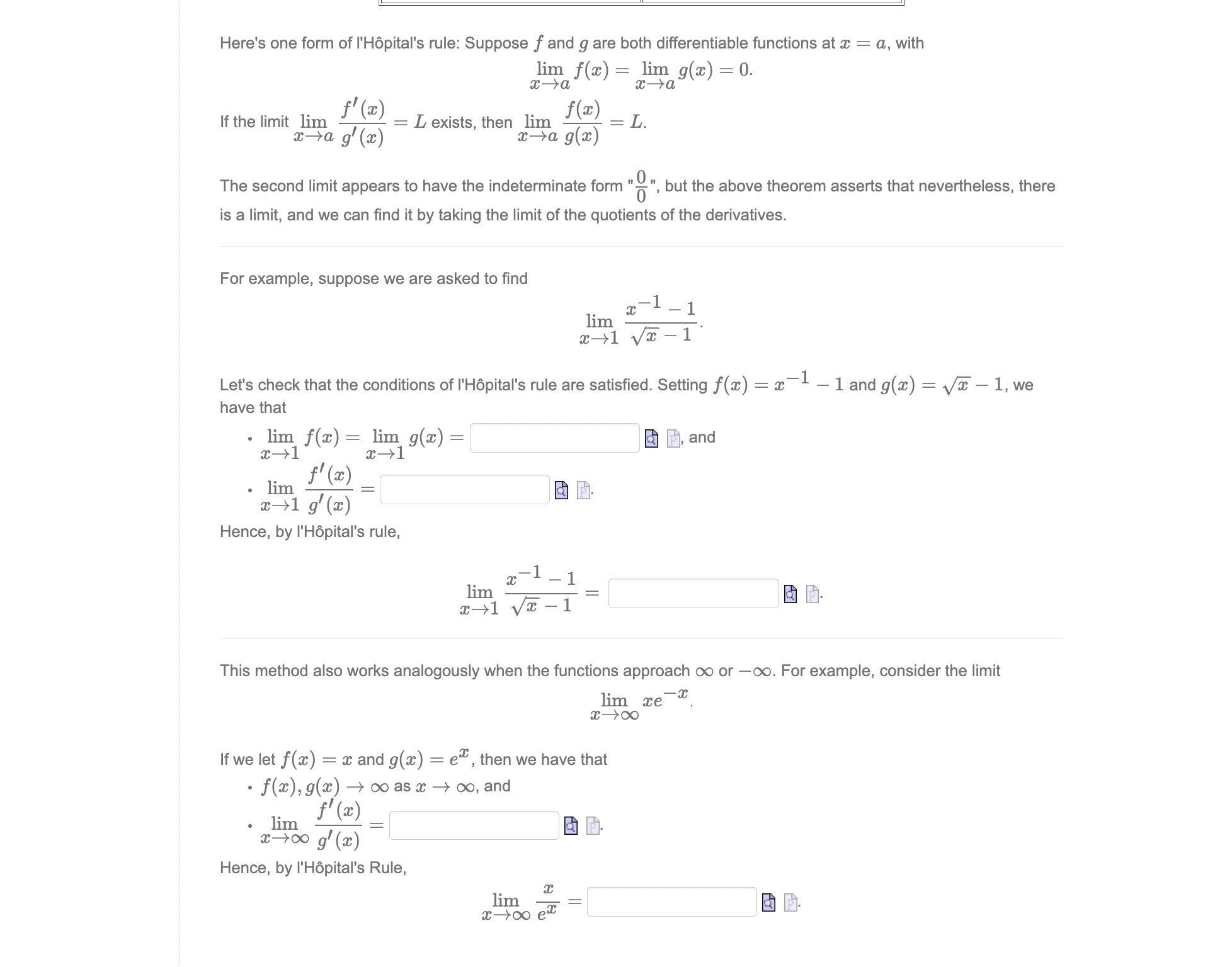 Solved Here's one form of l'Hôpital's rule: Suppose f ﻿and g | Chegg.com