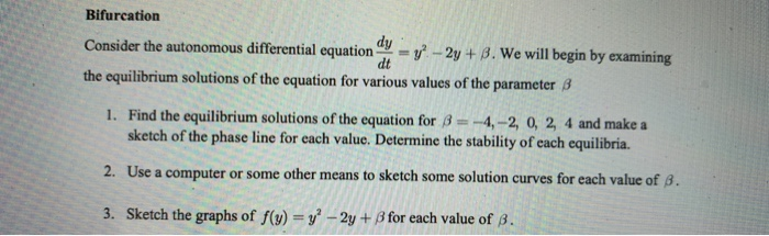Solved Bifurcation dy Consider the autonomous differential | Chegg.com