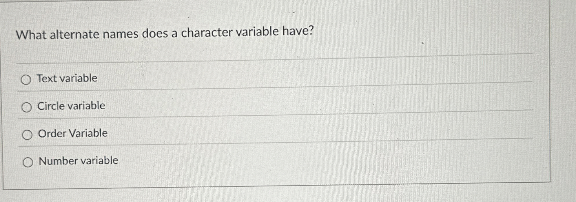 What alternate names does a character variable | Chegg.com