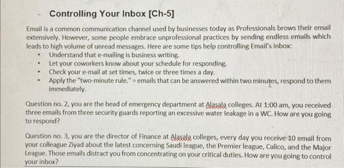Solved - Controlling Your Inbox [Ch-5] Email is a common | Chegg.com