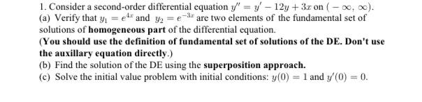 Solved 1. Consider a second-order differential equation | Chegg.com
