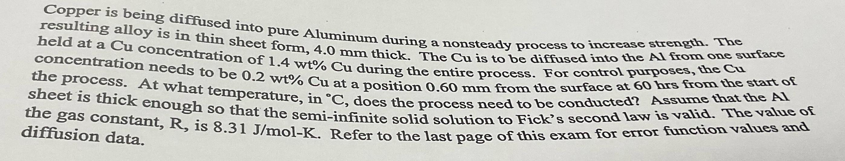 Solved Copper is being diffused into pure Aluminum during a | Chegg.com