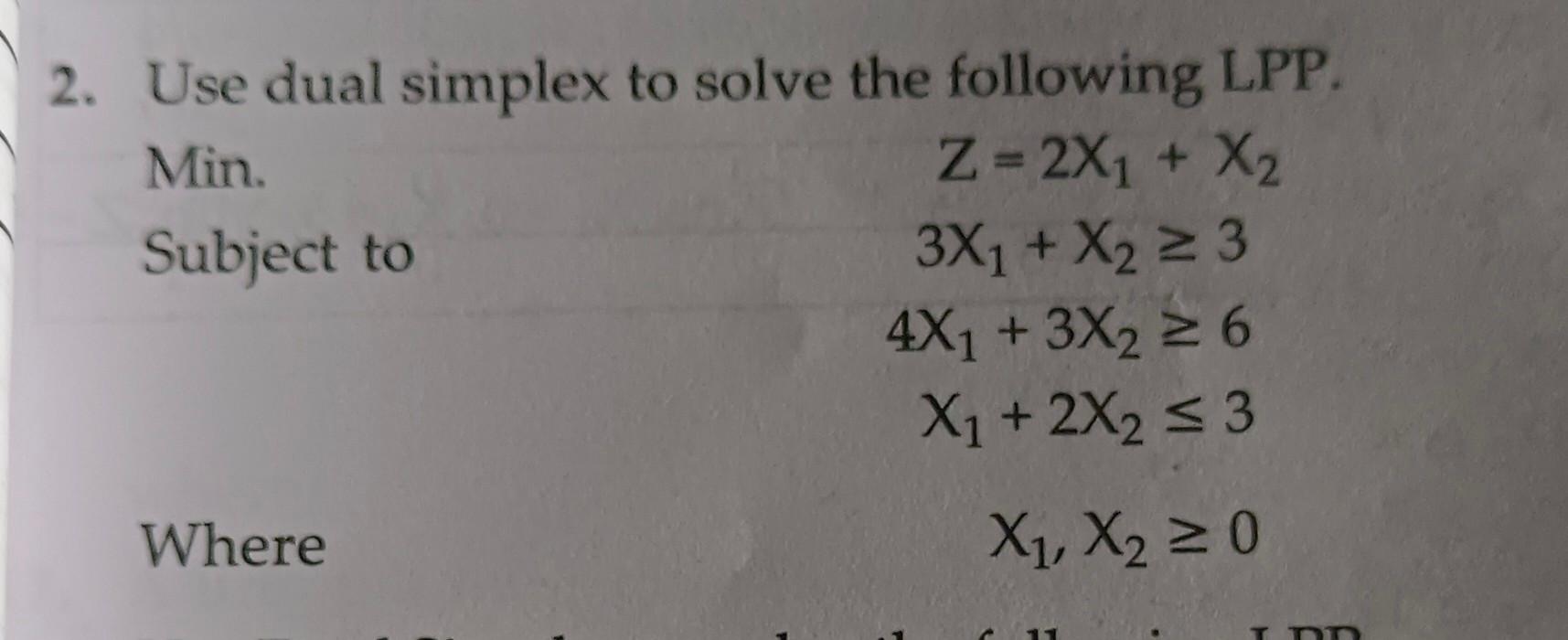 Solved Use dual simplex to solve the following LPP. Min. | Chegg.com