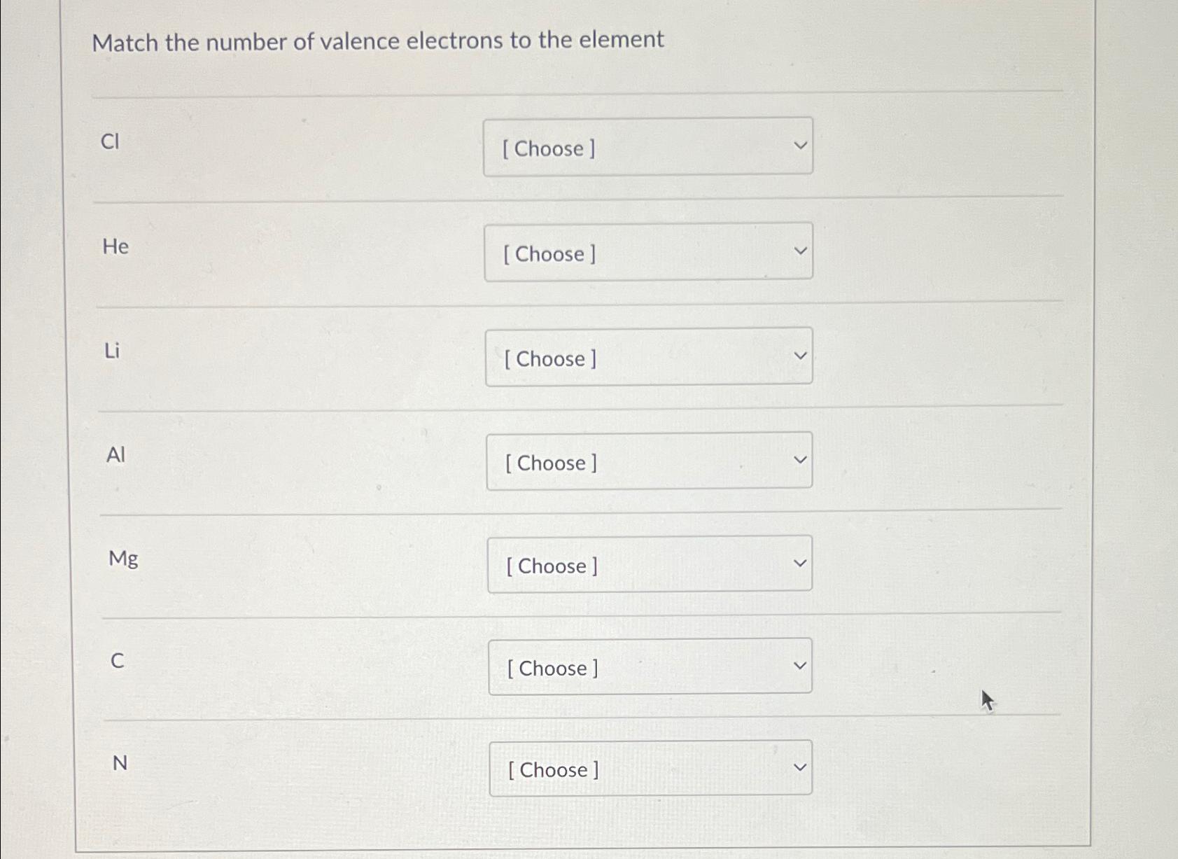 Solved Match the number of valence electrons to the | Chegg.com