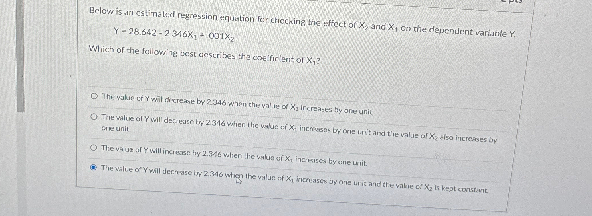 Solved Below is an estimated regression equation for | Chegg.com