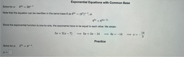 Solved Exponential Equations with Common Base Solve for s: | Chegg.com
