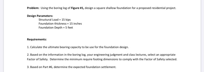 Solved Problem: Using the boring log of Figure #1, design a | Chegg.com
