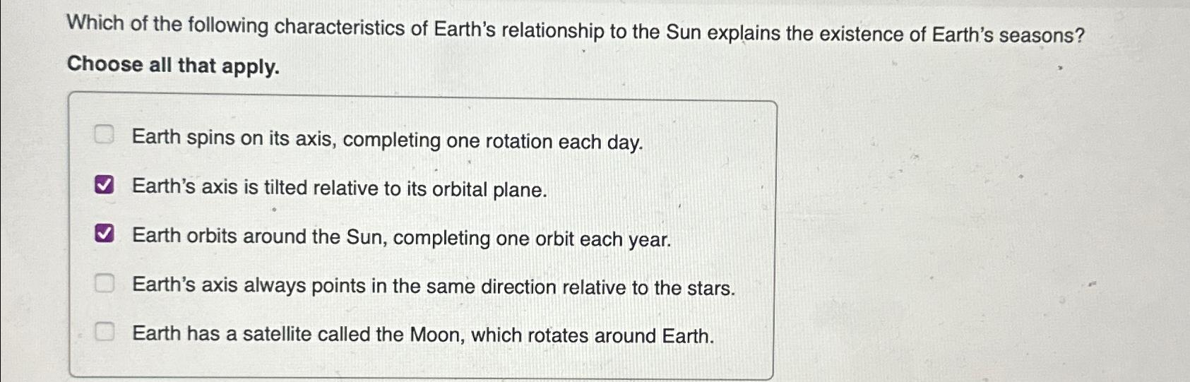 Solved Which of the following characteristics of Earth's | Chegg.com