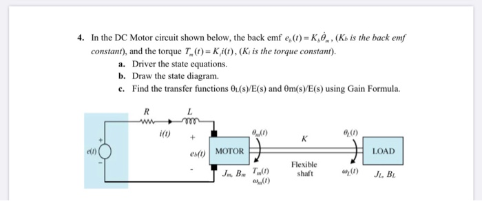 Solved 4. In the DC Motor circuit shown below, the back emf | Chegg.com