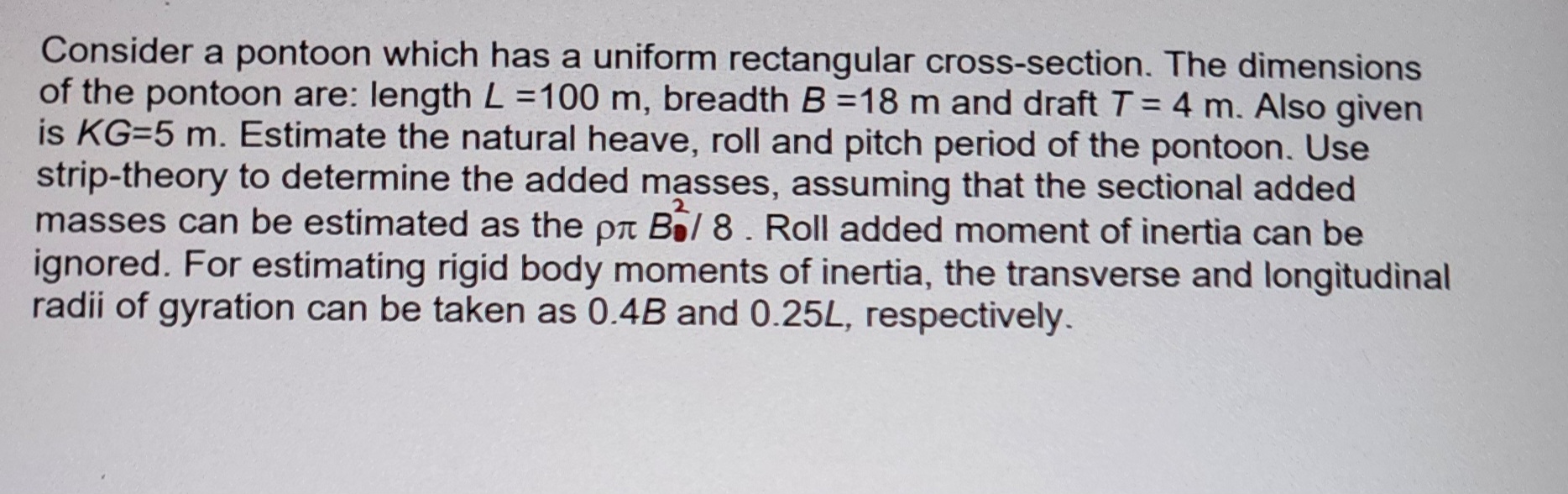 Consider a pontoon which has a uniform rectangular | Chegg.com