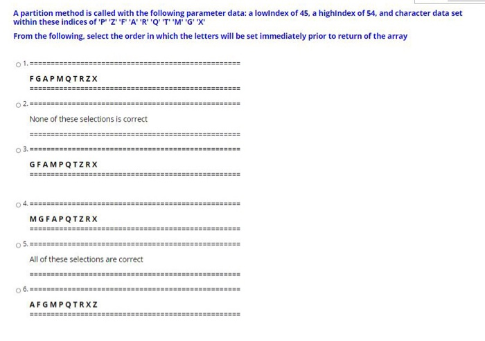 Solved A partition method is called with the following | Chegg.com