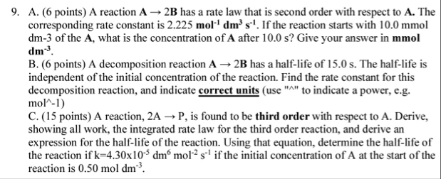 Solved A. ( 6 ﻿points) ﻿A reaction A→2B ﻿has a rate law that | Chegg.com