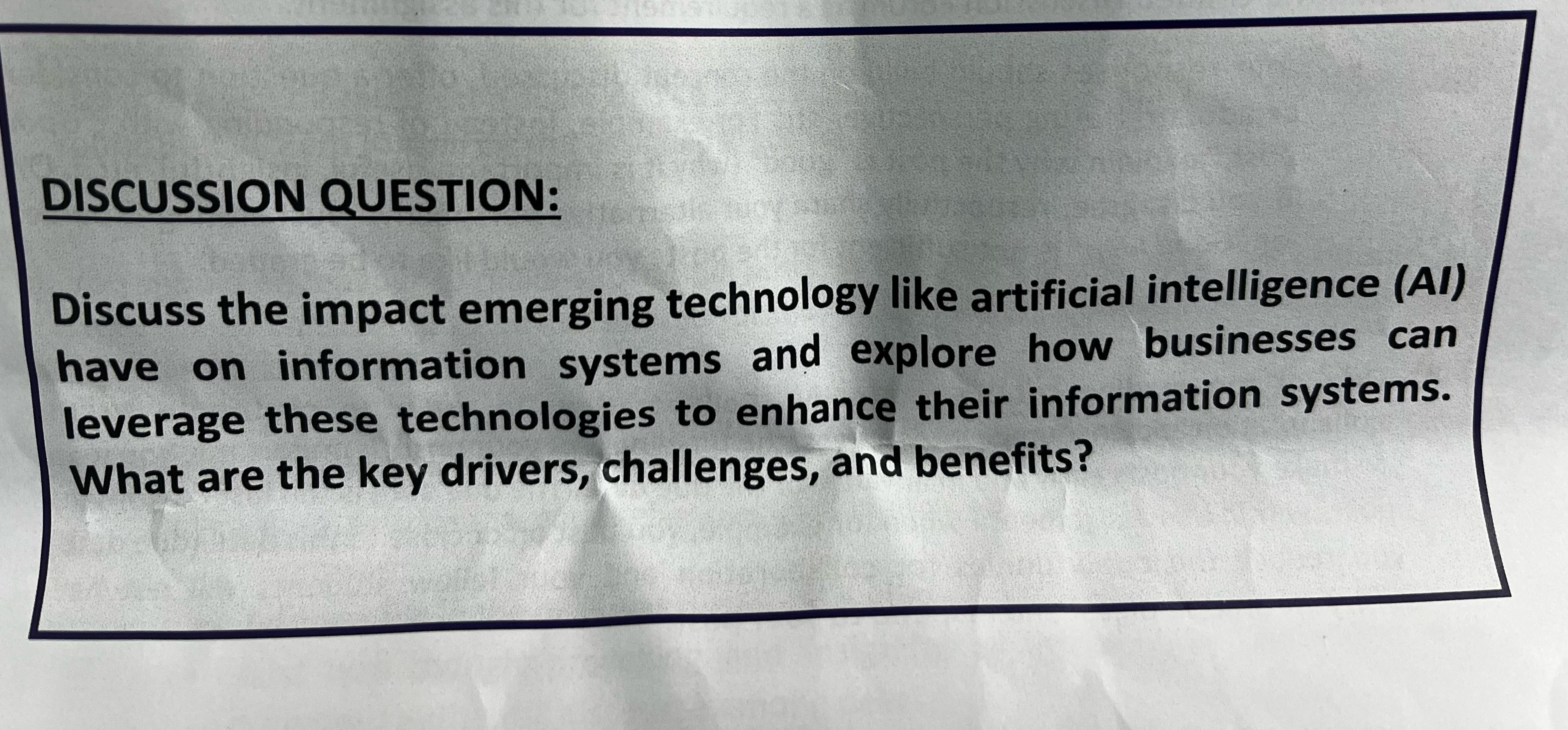 Solved DISCUSSION QUESTION:Discuss the impact emerging | Chegg.com