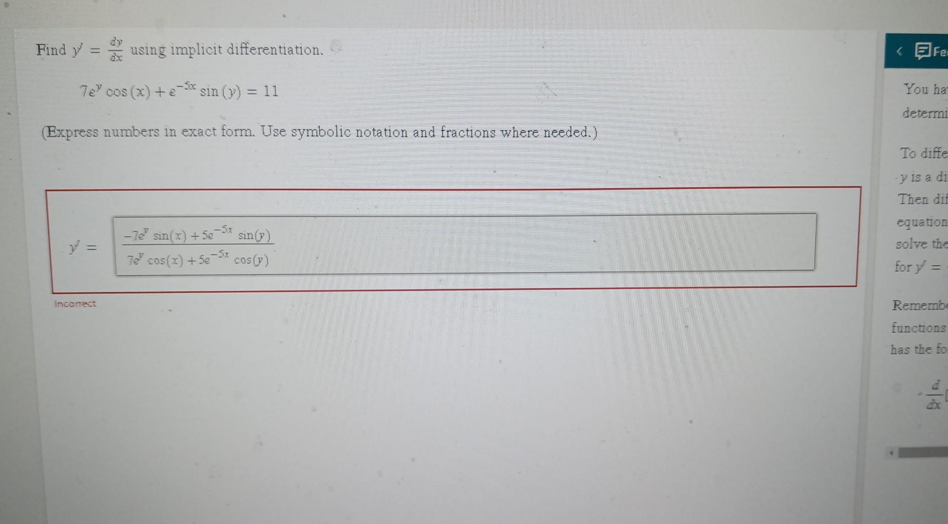 Solved Find yy=dxdy using implicit differentiation. | Chegg.com