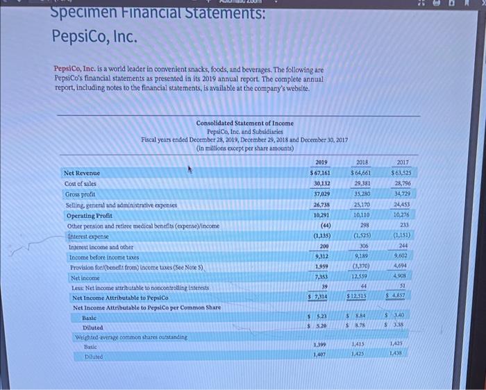 PepsiCo, Inc.'s financial statements are presented in | Chegg.com