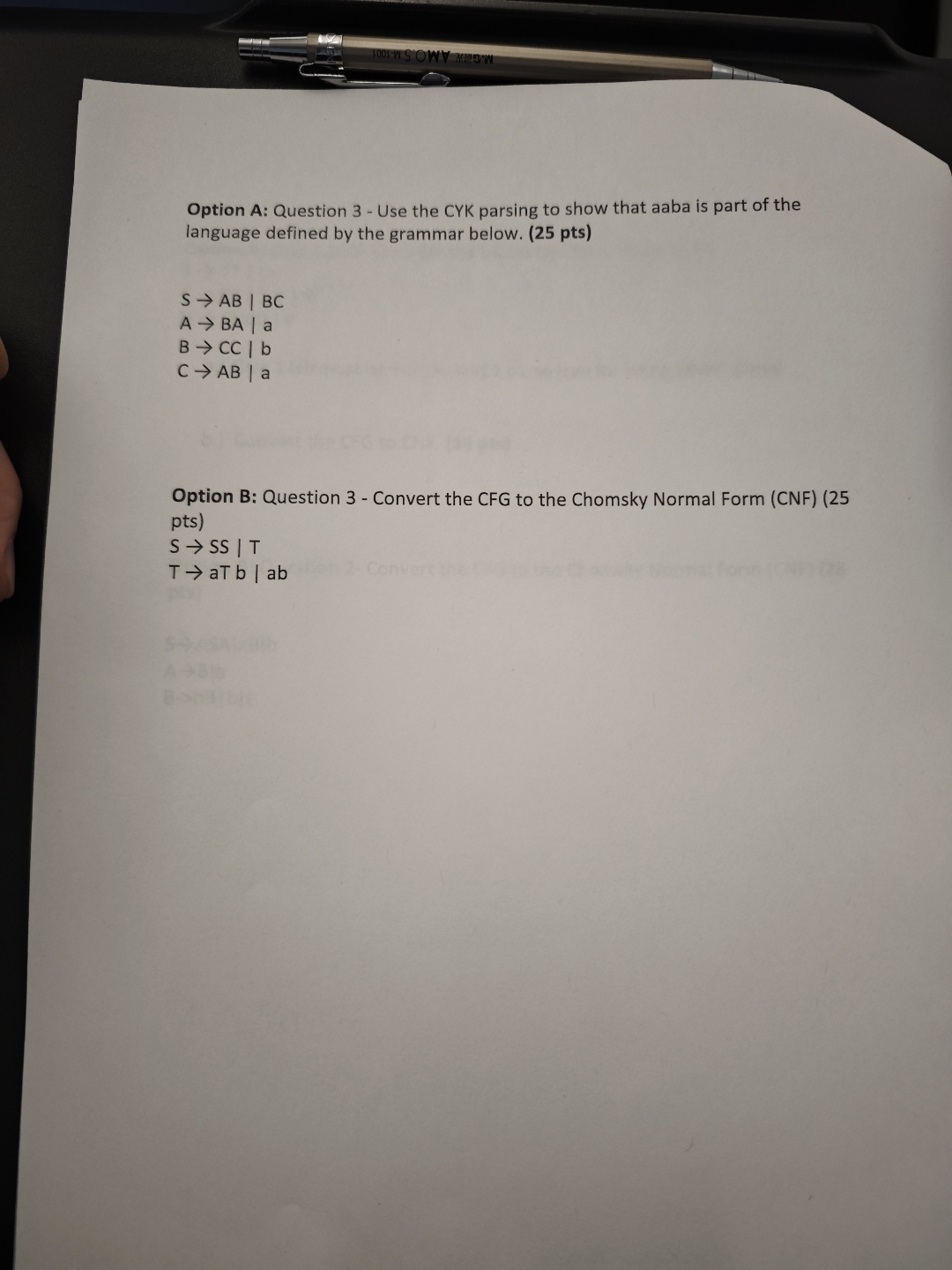 Solved Option A: Question 3 - ﻿Use the CYK parsing to show | Chegg.com