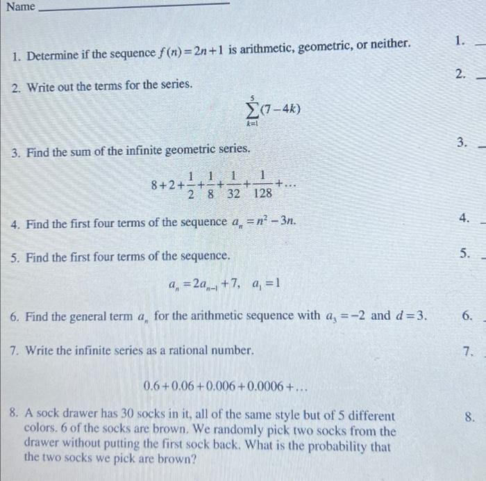 Solved Name 1. Determine if the sequence f(n)=2n+1 is | Chegg.com