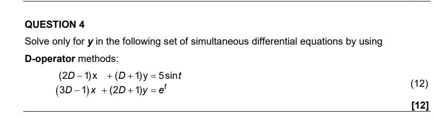 Solved Solve only for y in the following set of simultaneous | Chegg.com
