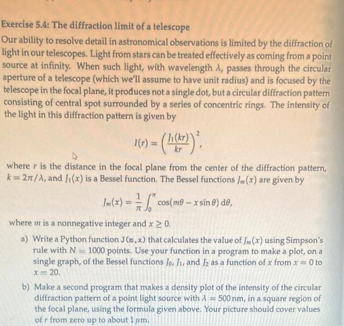 Solved Exercise 5.4: The diffraction limit of a telescope | Chegg.com