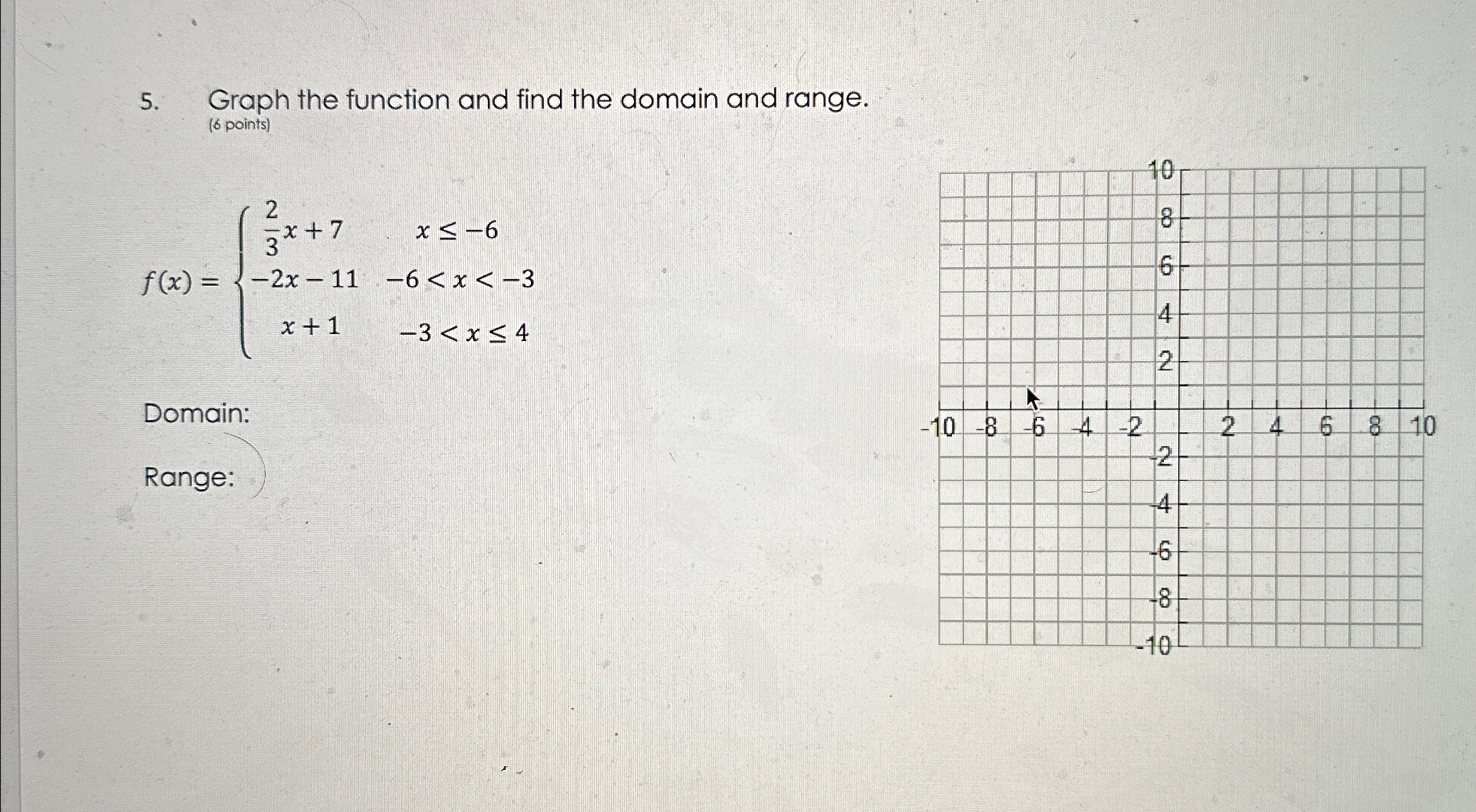 Solved Graph the function and find the domain and range.(6 | Chegg.com