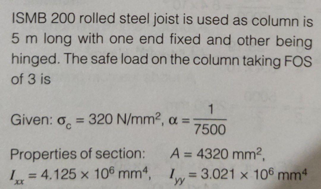 Solved ISMB 200 rolled steel joist is used as column is 5 m | Chegg.com