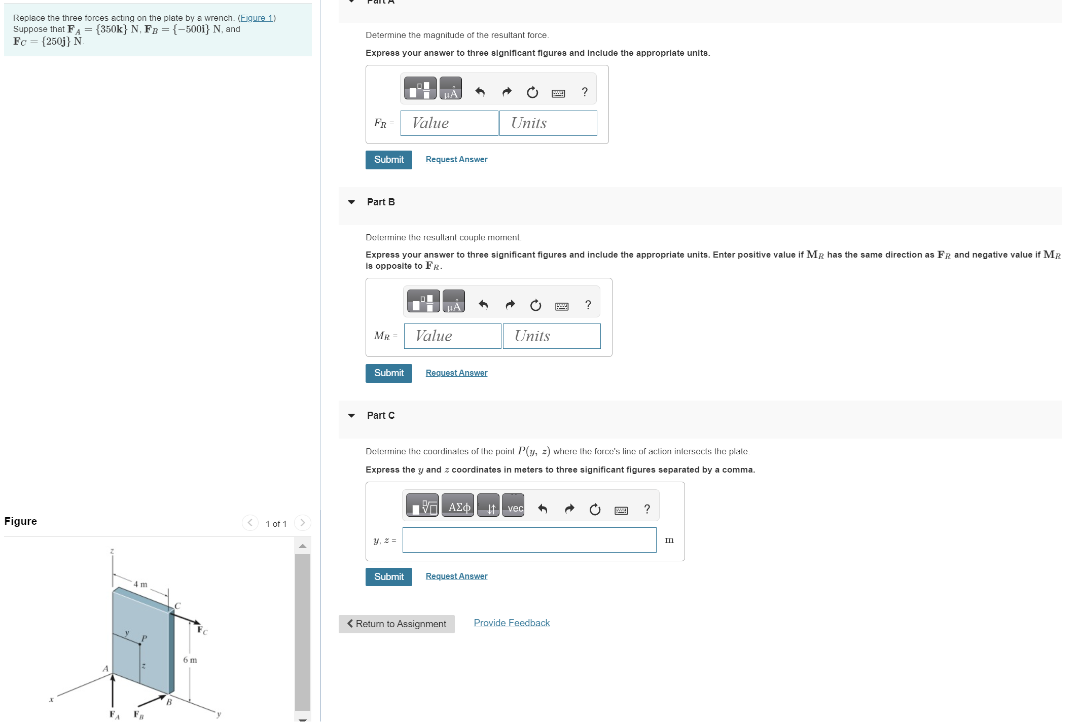 Solved Replace the three forces acting on the plate by a | Chegg.com
