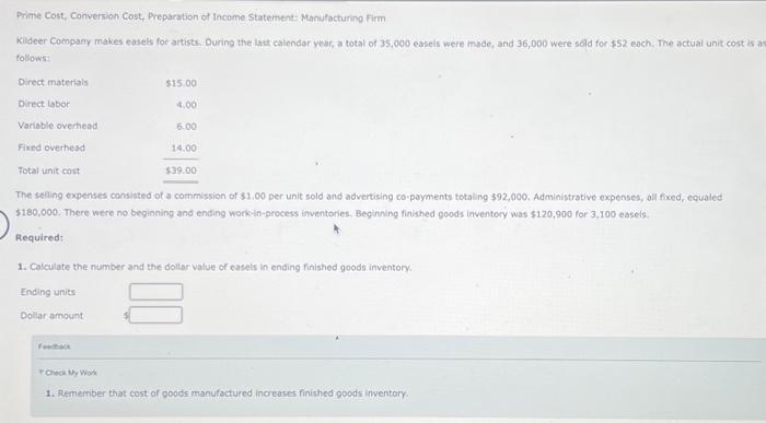 Solved 2. Prepare a cost of goods sold-statementPrime Cost, | Chegg.com