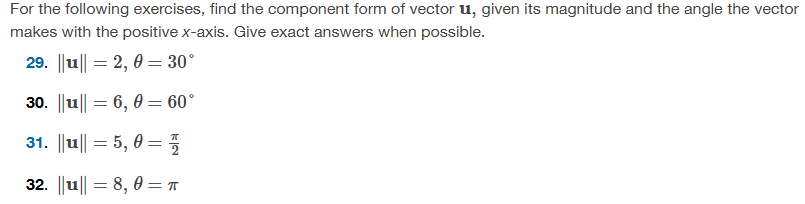 Solved For the following exercises, find the component form | Chegg.com