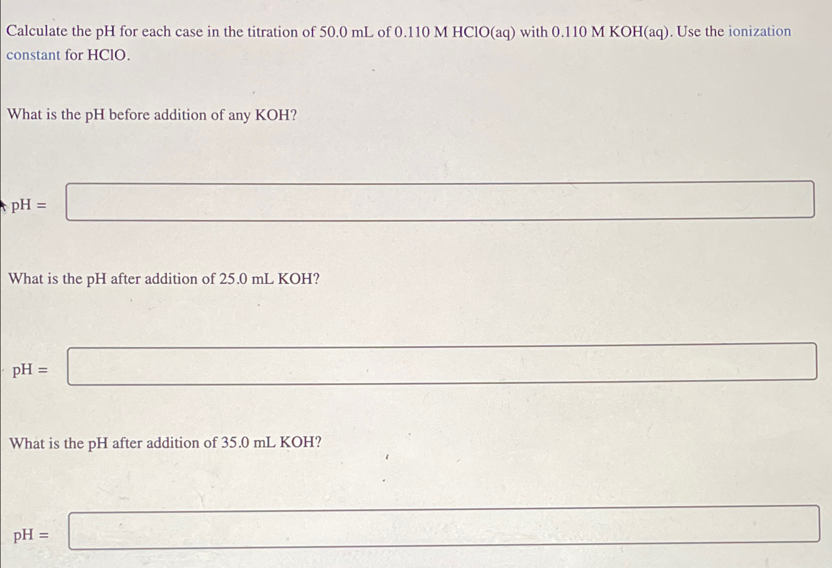 Solved Calculate the pH ﻿for each case in the titration of | Chegg.com