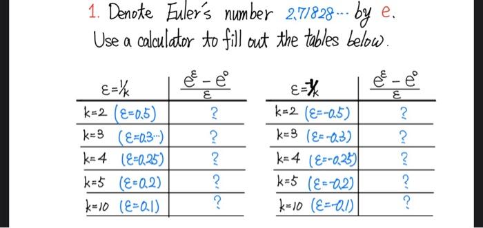 Solved 1. Denote Fuler's number 2.71828... by e. Use a | Chegg.com
