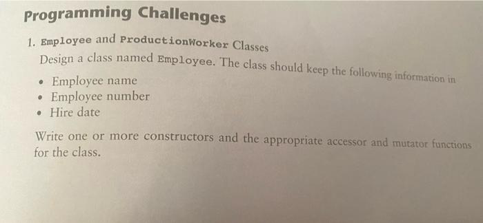 Solved Programming Challenges 1. Employee and | Chegg.com