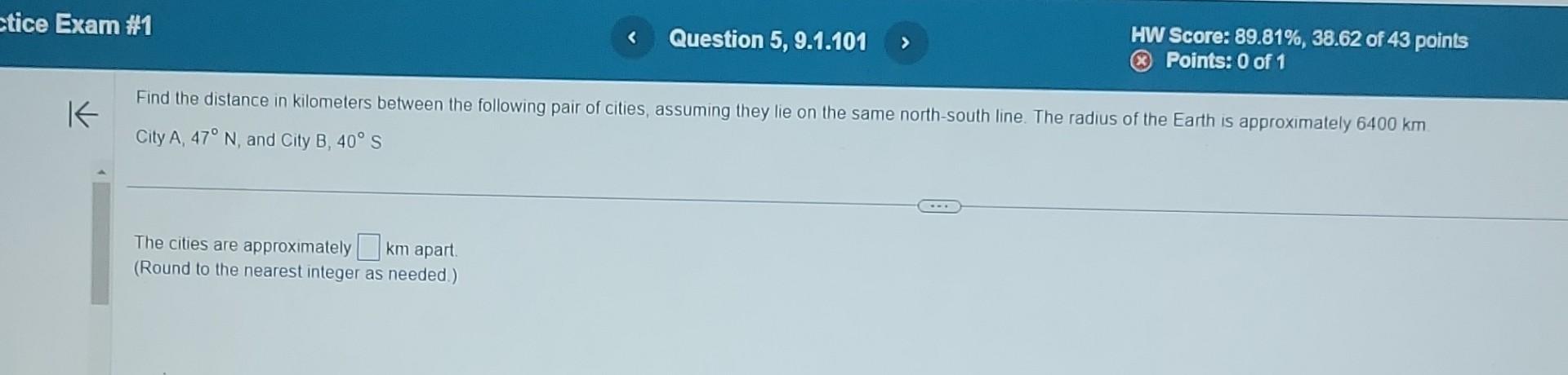 Solved Find the distance in kilometers between the following | Chegg.com