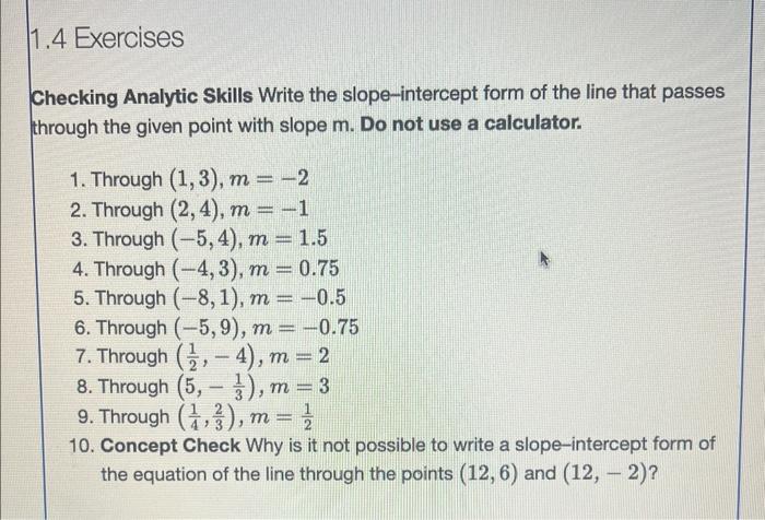 Solved Checking Analytic Skills Write the slope-intercept | Chegg.com