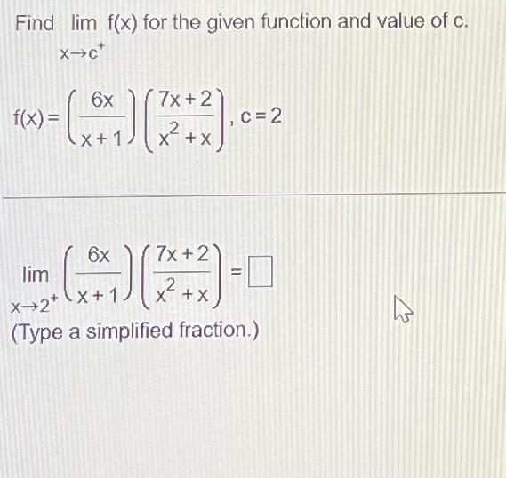 Solved Find limf(x) for the given function and value of c. | Chegg.com
