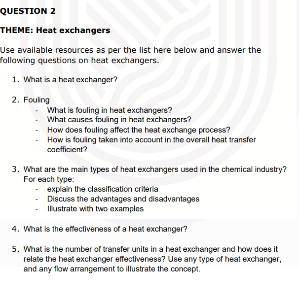 Solved QUESTION 2 ﻿THEME: Heat exchangers Use available | Chegg.com