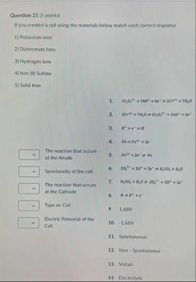 Solved Question 21 (5 ﻿points)If you created a cell using | Chegg.com