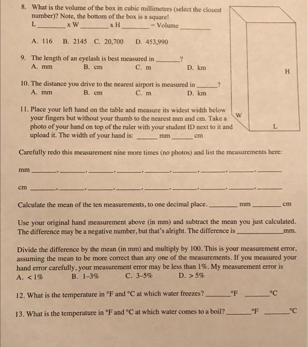 8. What is the volume of the box in cubic millimeters | Chegg.com