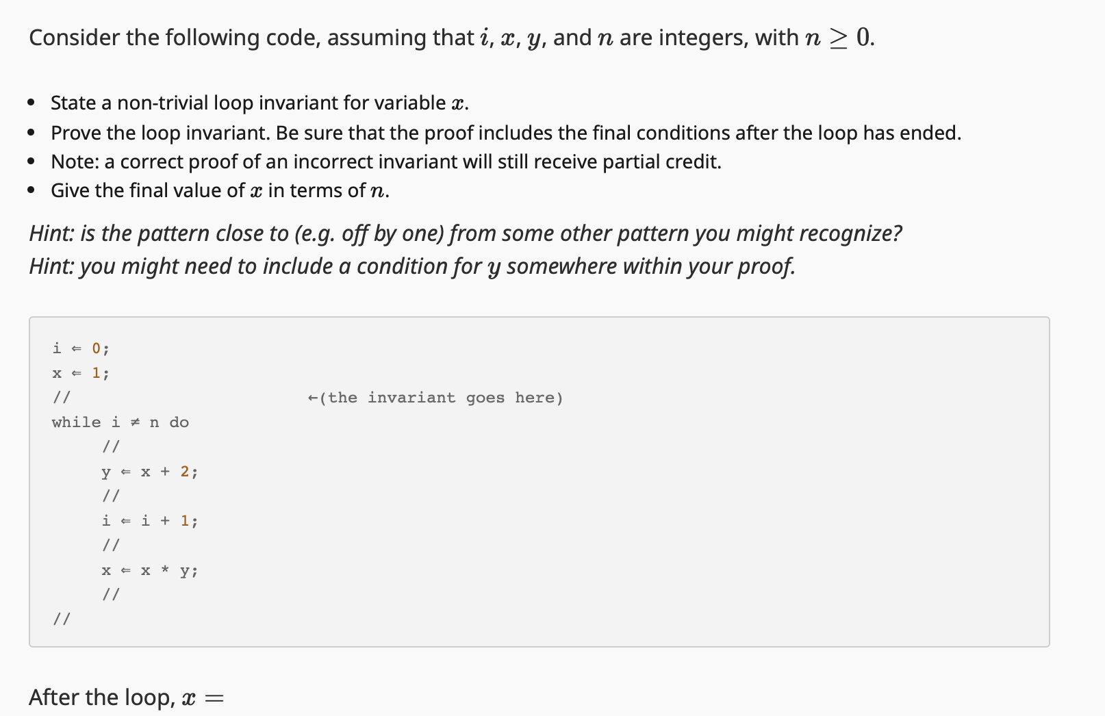 Solved Consider the following code, assuming that i,x,y, | Chegg.com